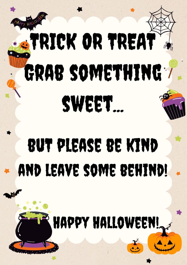Trick of Treat | Be Kind | Leave Behind | Halloween Sign | Candy Sign ...