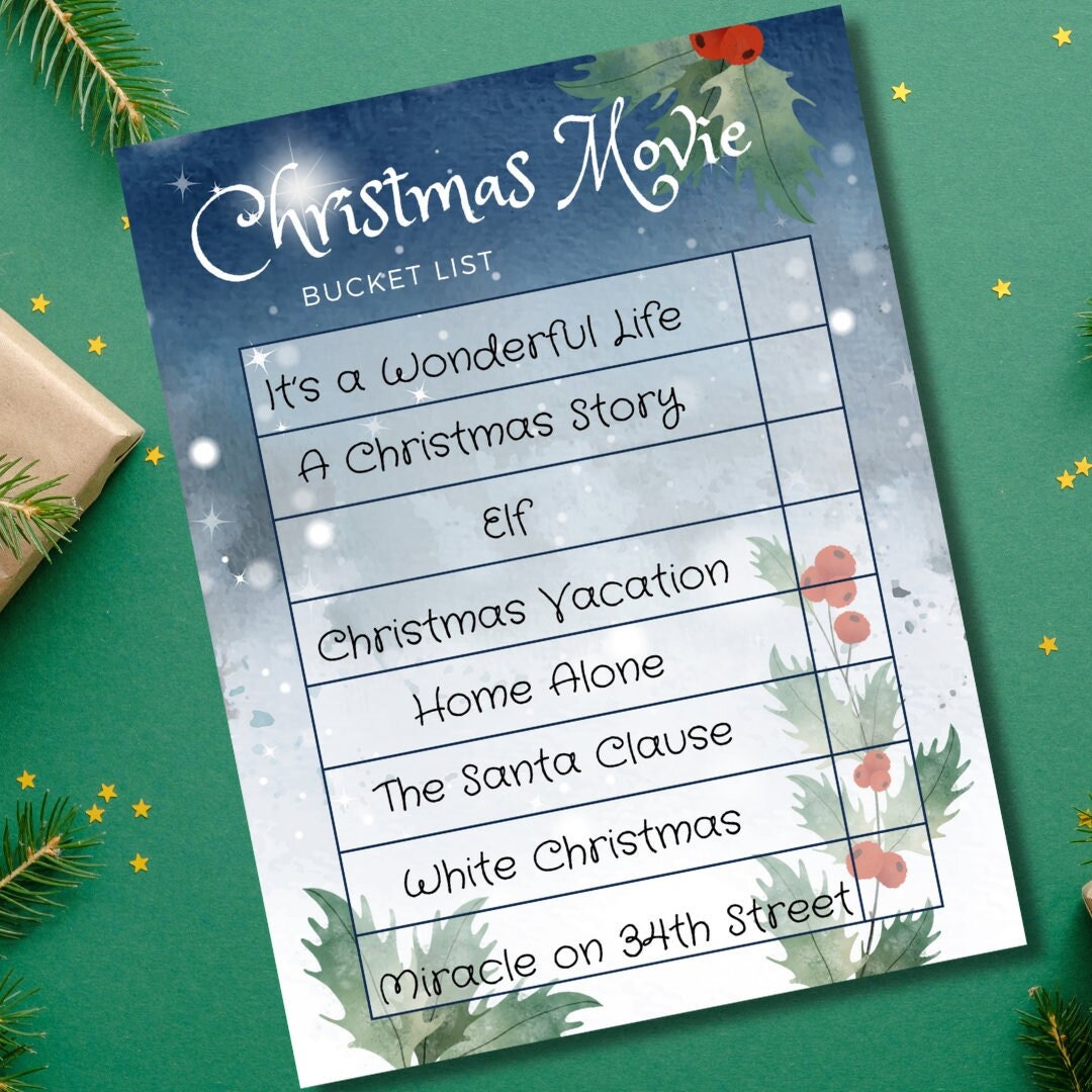 Christmas Movie Bucket List | Family Movie Night Printable | Hallmark ...