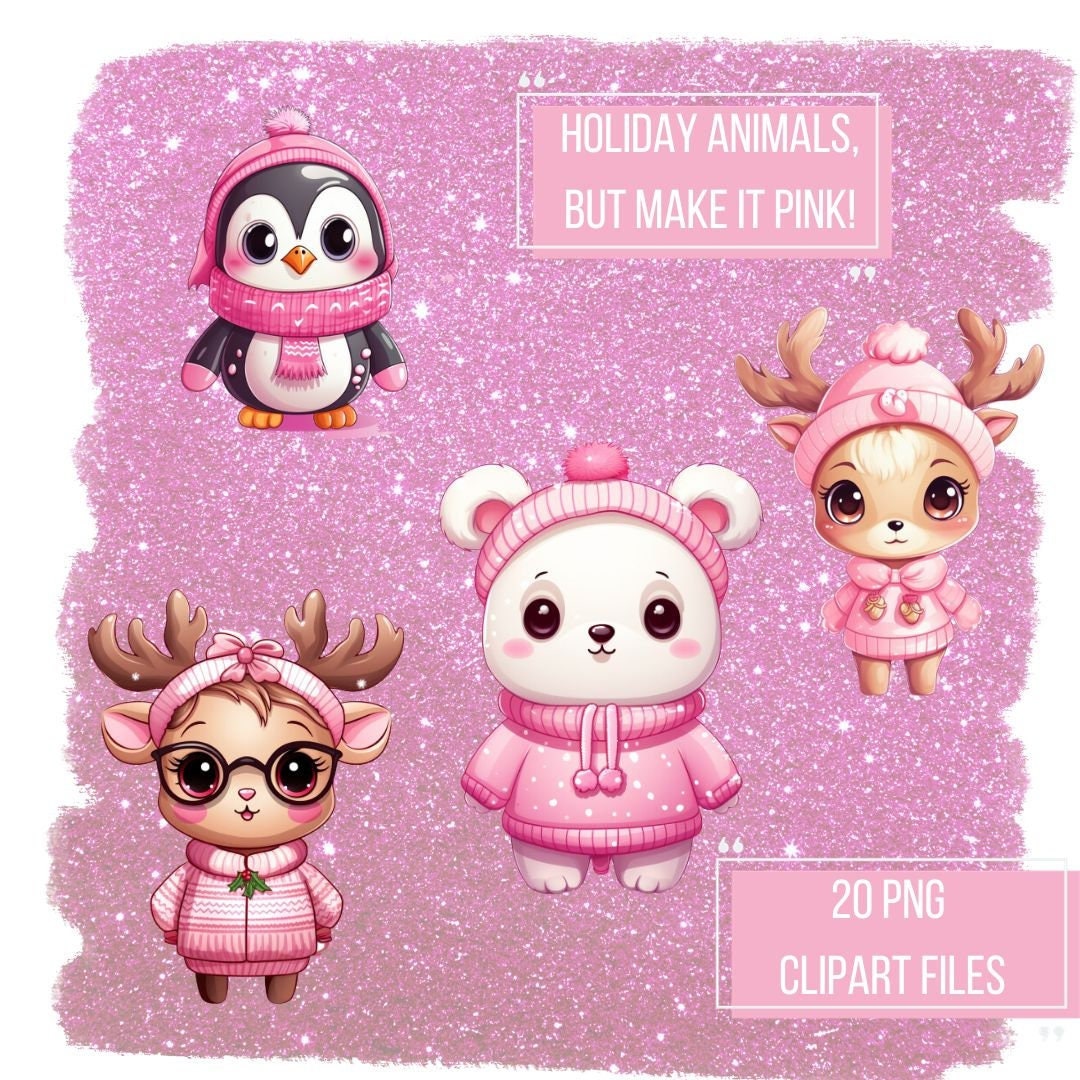 Pink Christmas Animals Clip Art PNG Holiday Animals With Pink Sweater ...