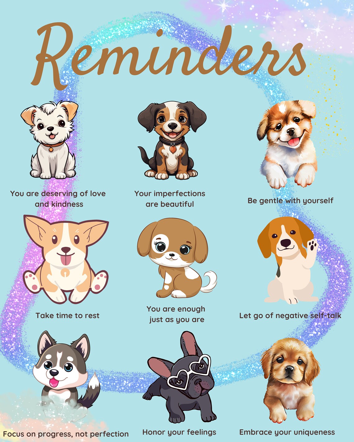 Mental Health Wellbeing Gentle Reminders Wall Art Poster Therapist ...