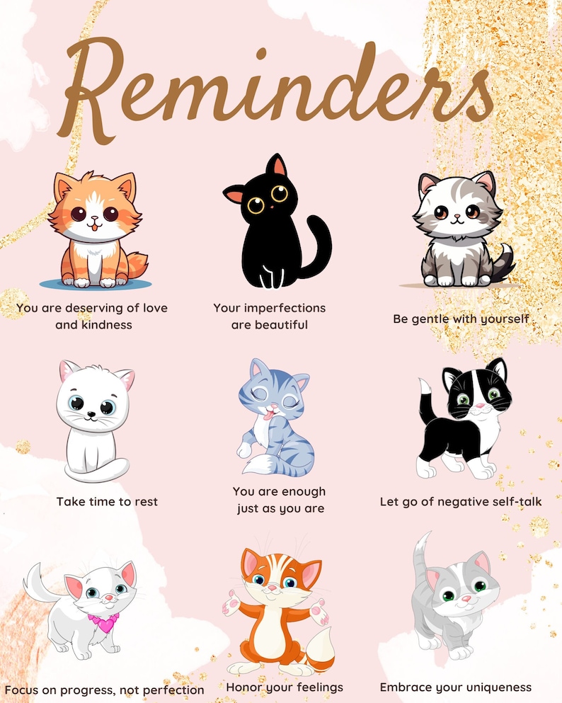 Mental Health Wellbeing | Gentle Reminders Wall Art Poster Therapist Office Counselor Wall Decor ...