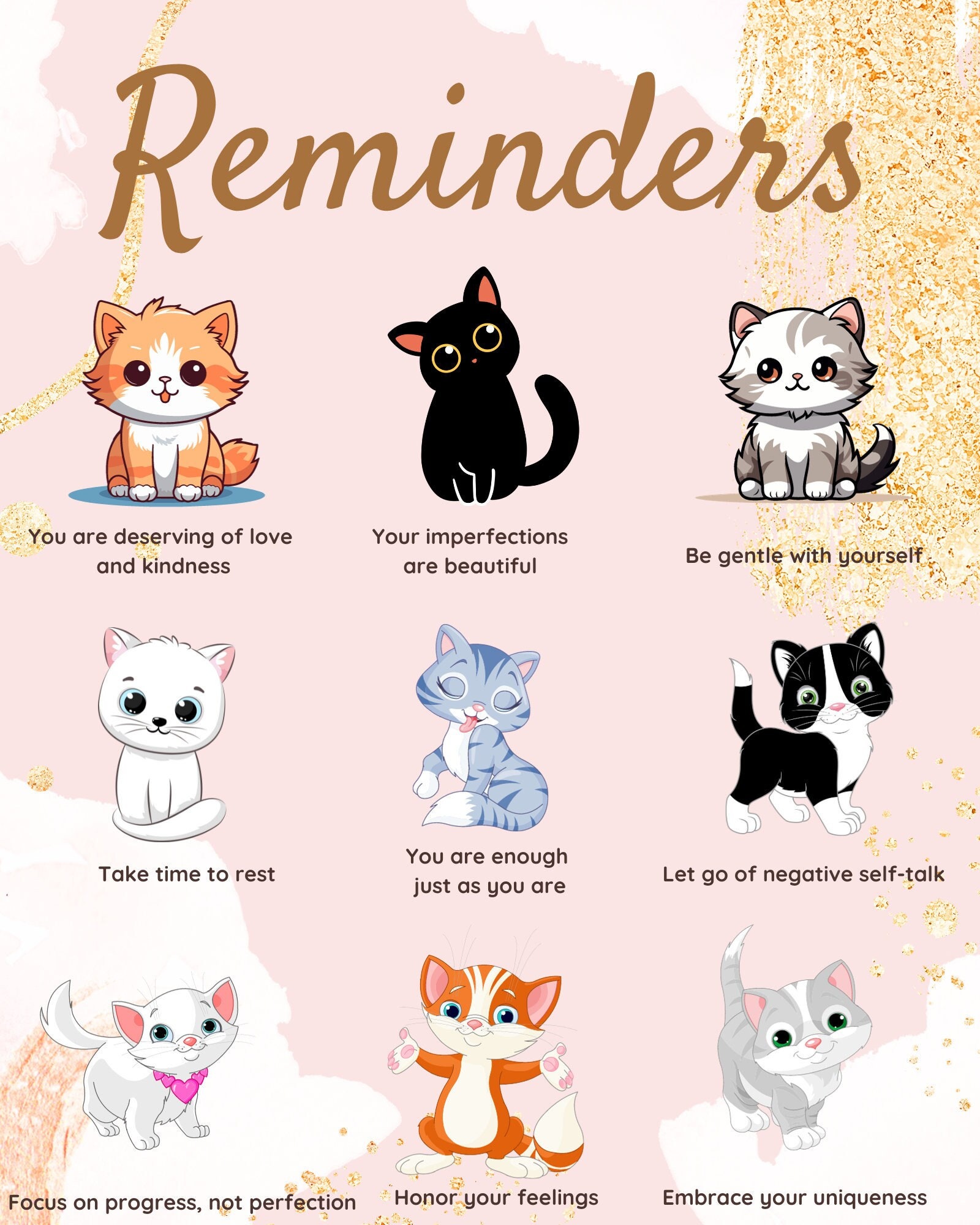 Mental Health Wellbeing | Gentle Reminders Wall Art Poster Therapist Office Counselor Wall Decor ...