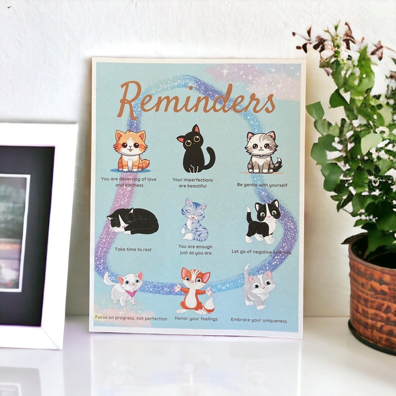 Wellbeing Reminders Wall Art Poster |therapist Office Counselor Wall ...