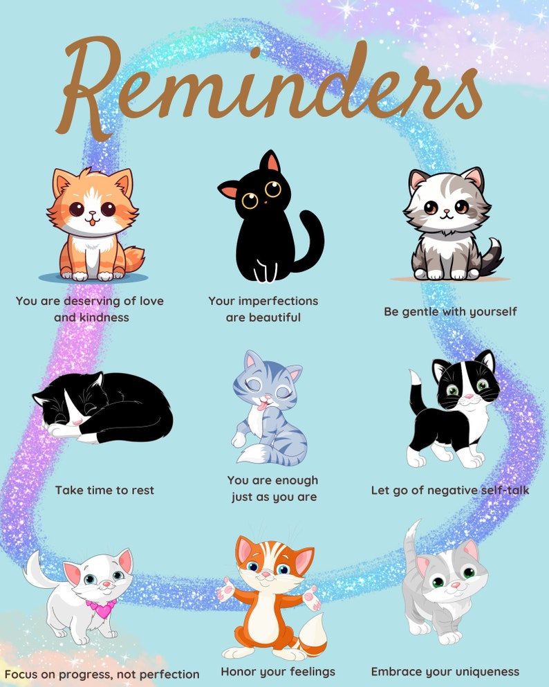 Wellbeing Reminders Wall Art Poster |therapist Office Counselor Wall ...