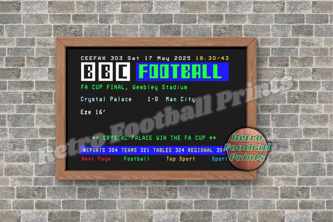 Retro Ceefax 2025 FA Cup Final Digital Poster | Eagles FA Cup Victory ...