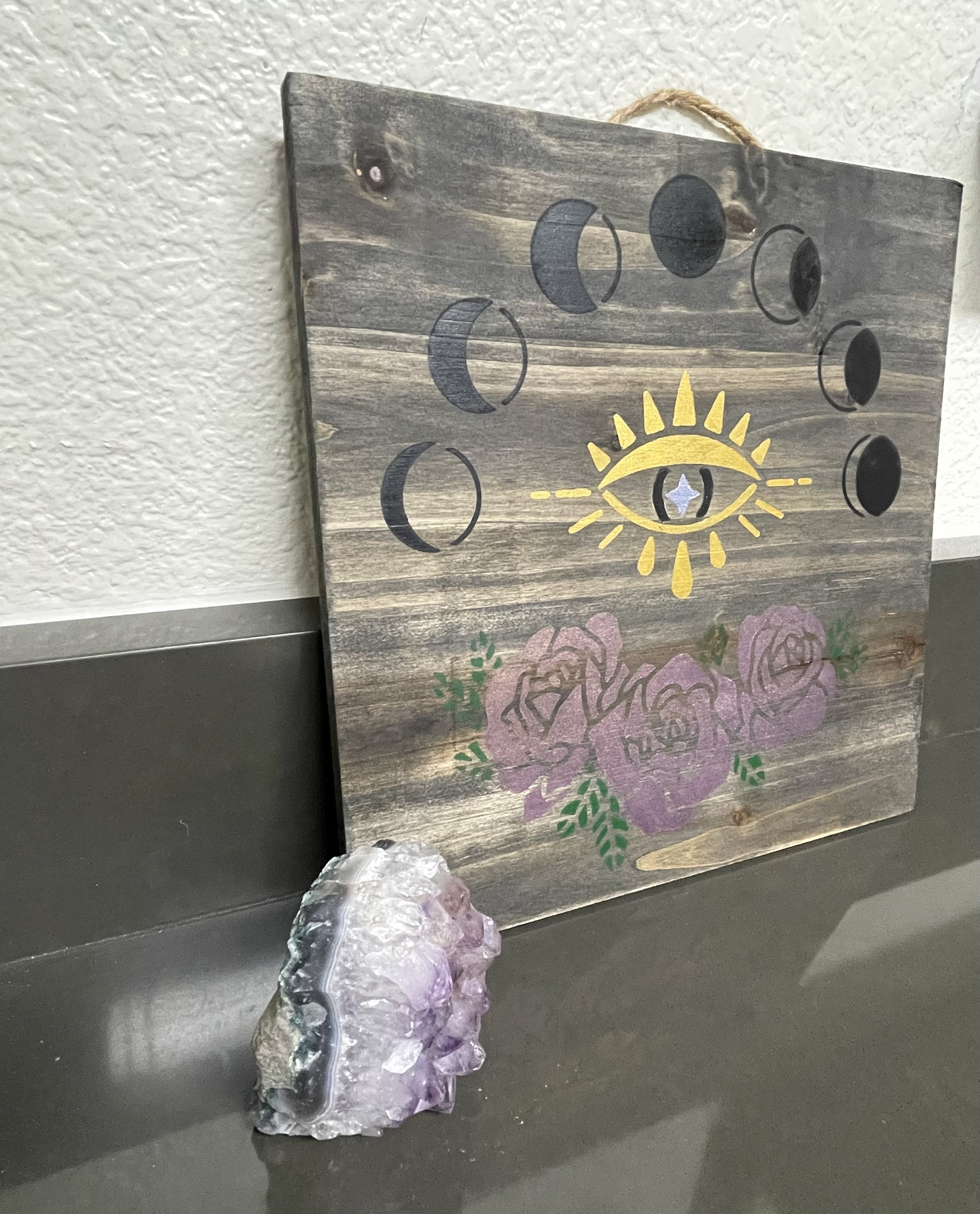 Phases of the Moon and Purple Roses - 10”x10” Painting - Etsy