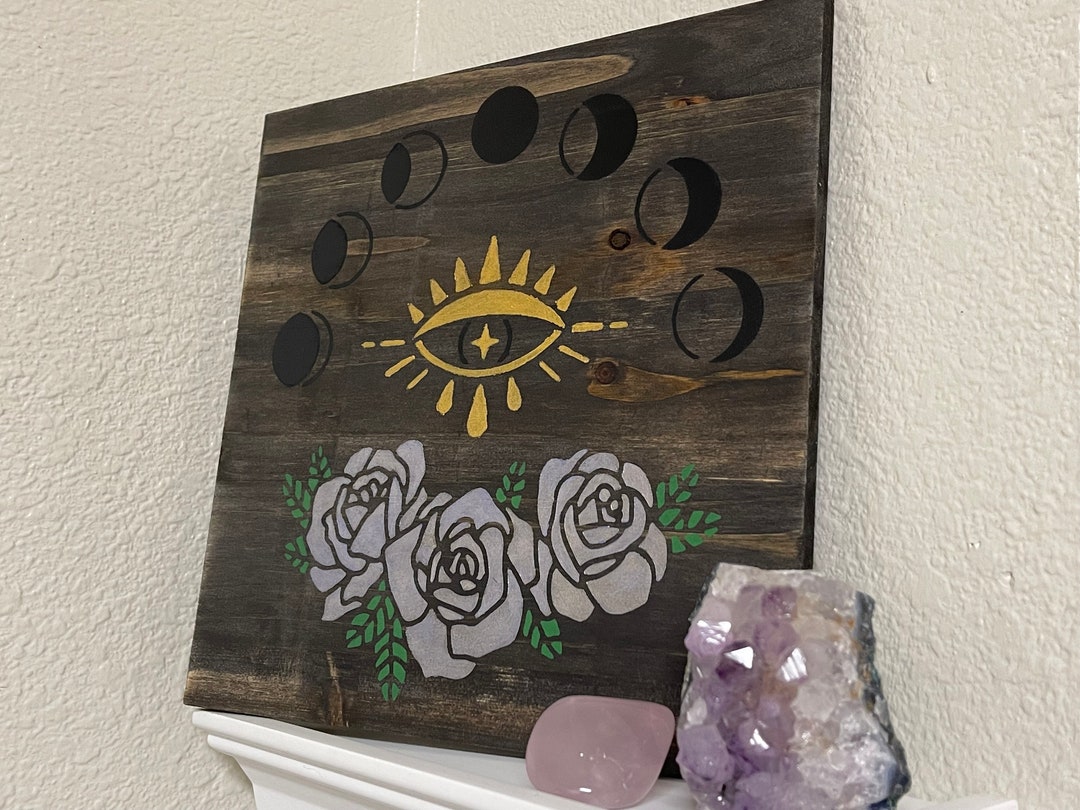 Phases of the Moon and Blue Violet Roses - 10”x10” Painting - Etsy