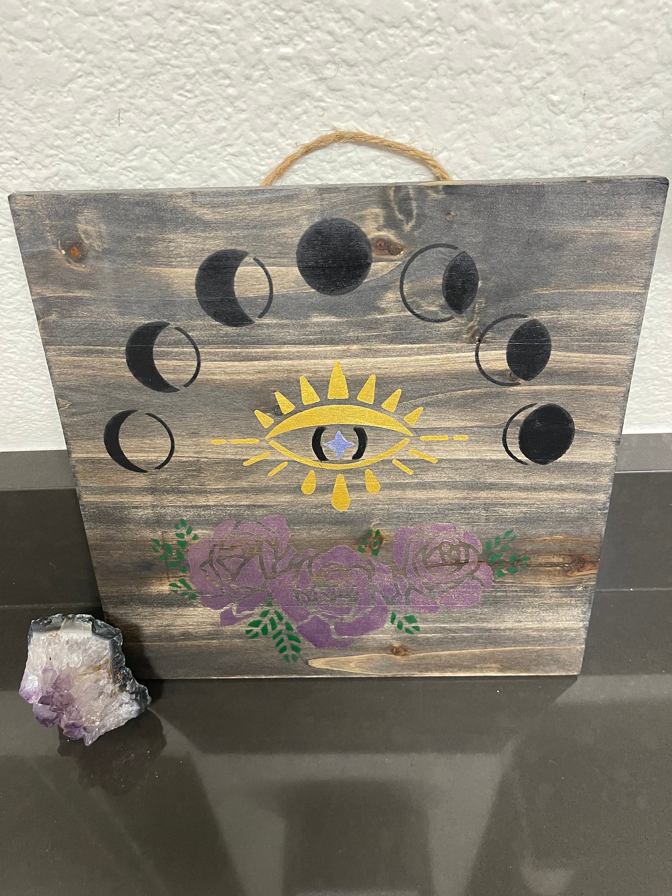 Phases of the Moon and Purple Roses - 10”x10” Painting - Etsy