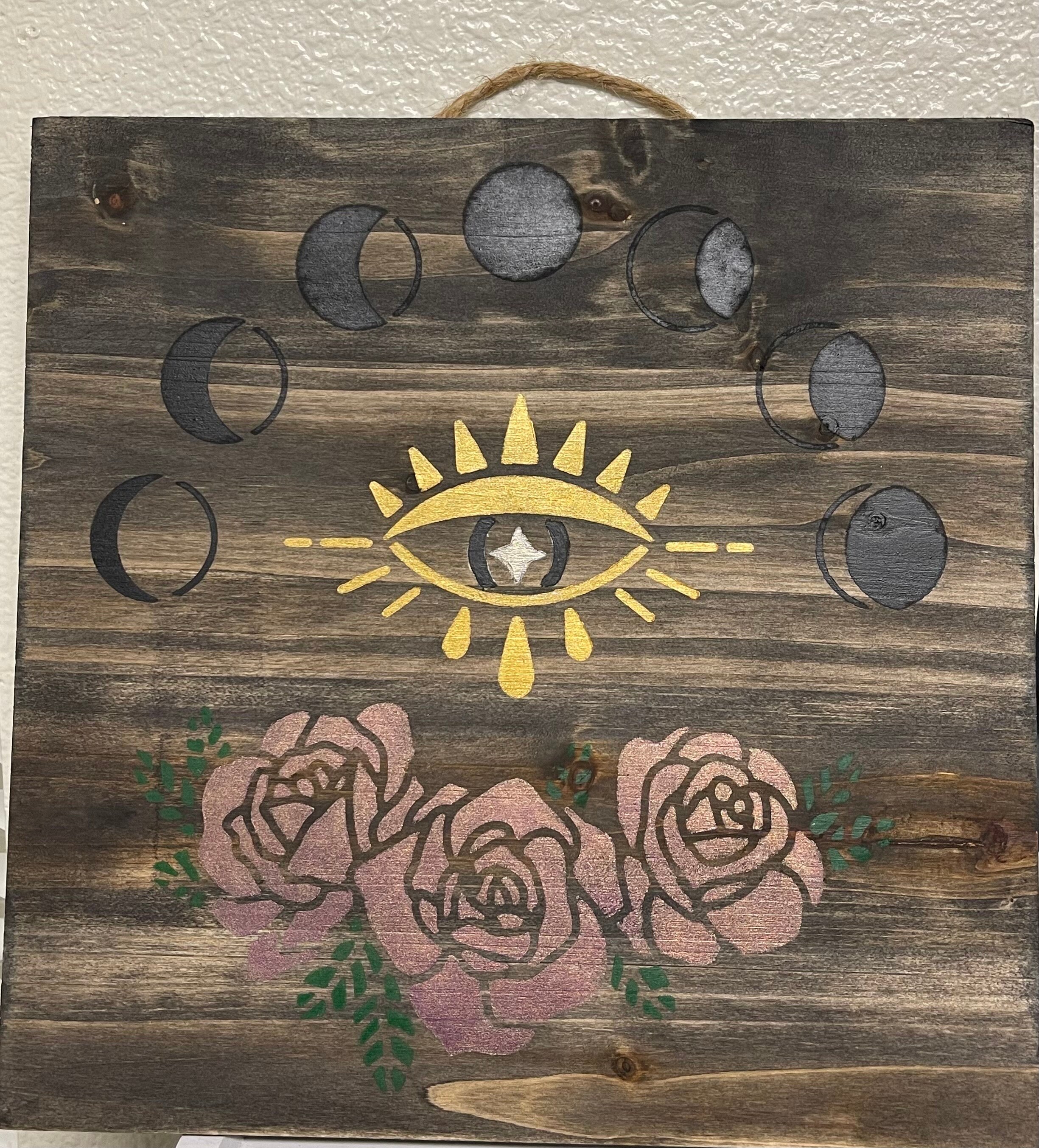 Phases of the Moon and Purple Roses - 10”x10” Painting - Etsy