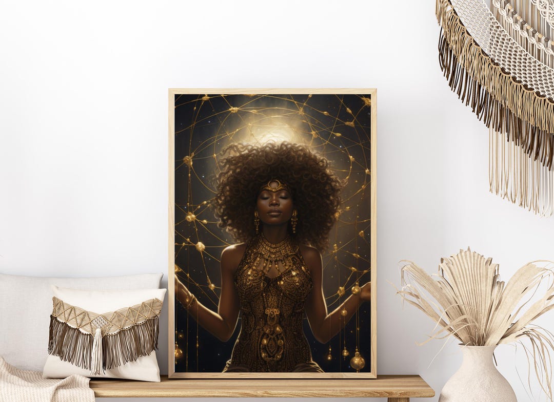 Celestial Goddess Wall Art, Spiritual African Woman Print, Ethereal ...