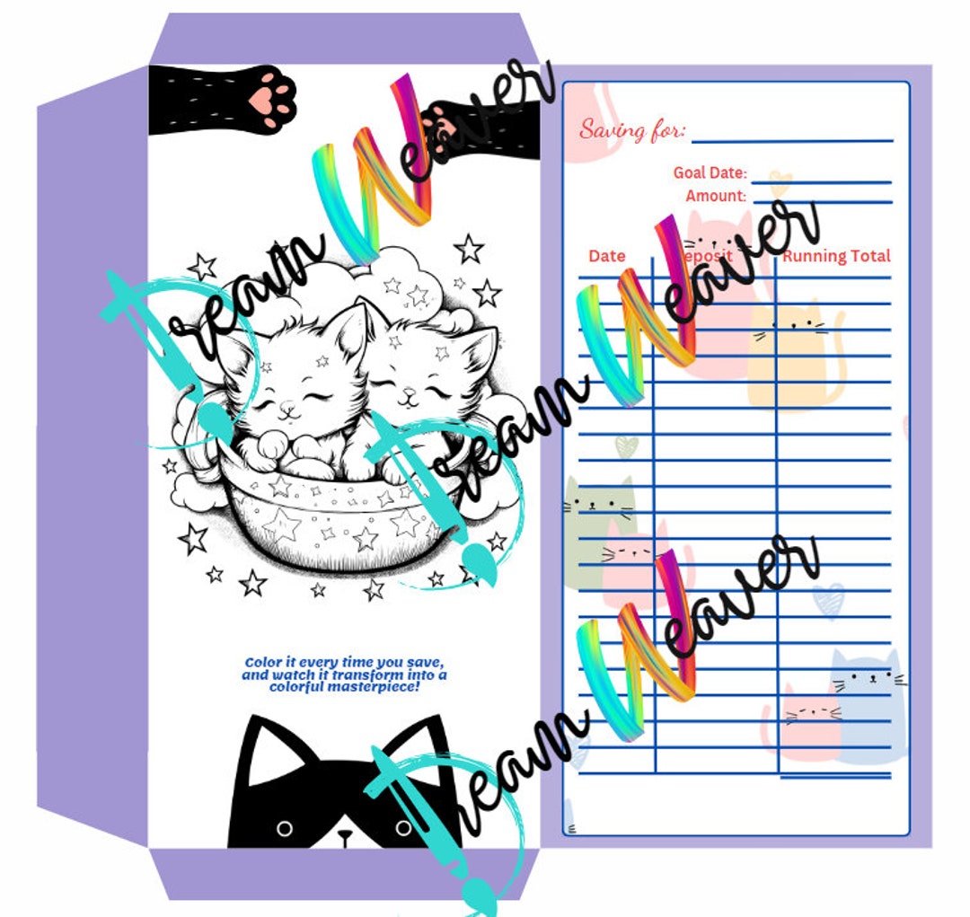 Cute Cats Savings Tracker and Coloring Envelope_lavender - Etsy