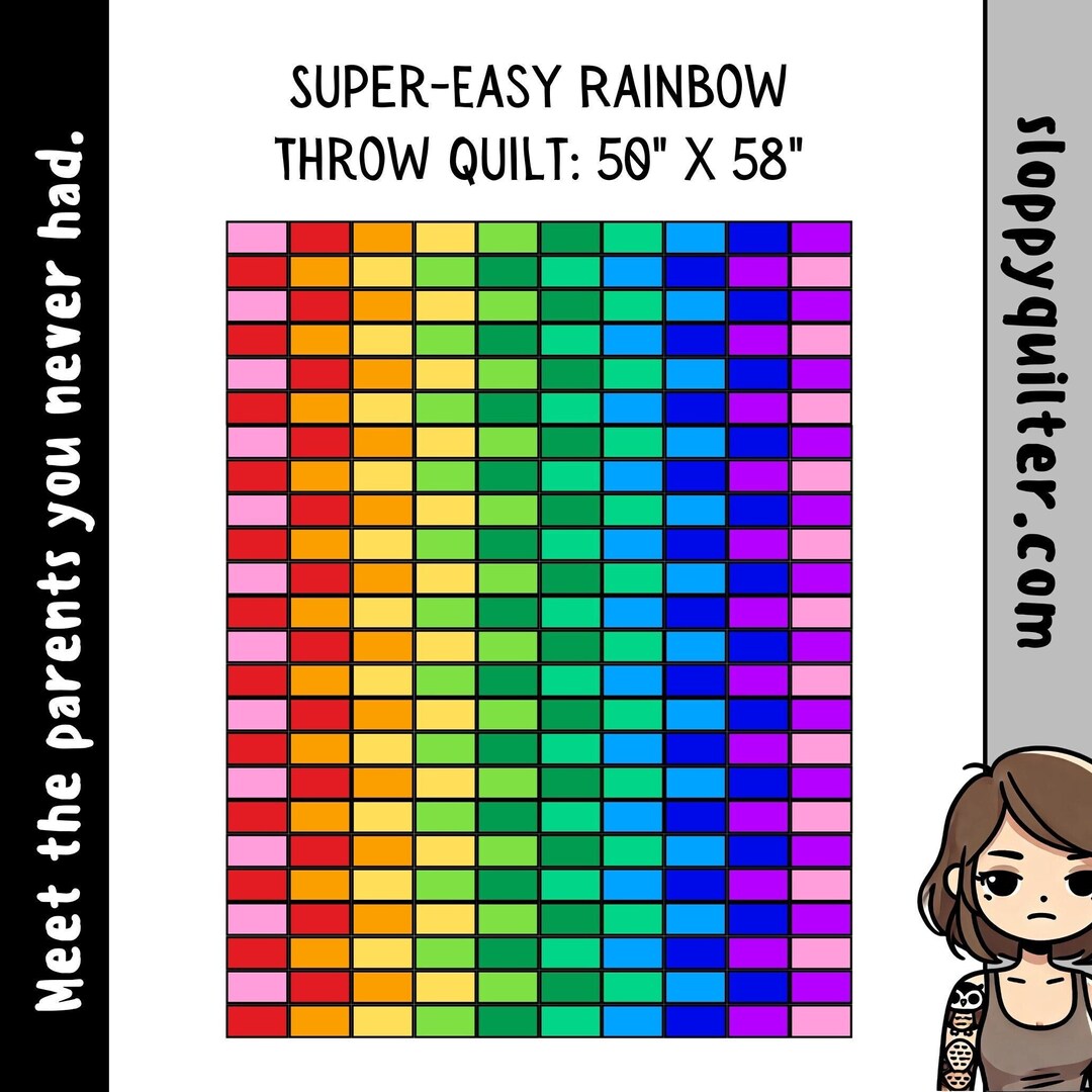 Super-easy Rainbow Throw Quilt Pattern W/ Comics (printable PDF ...
