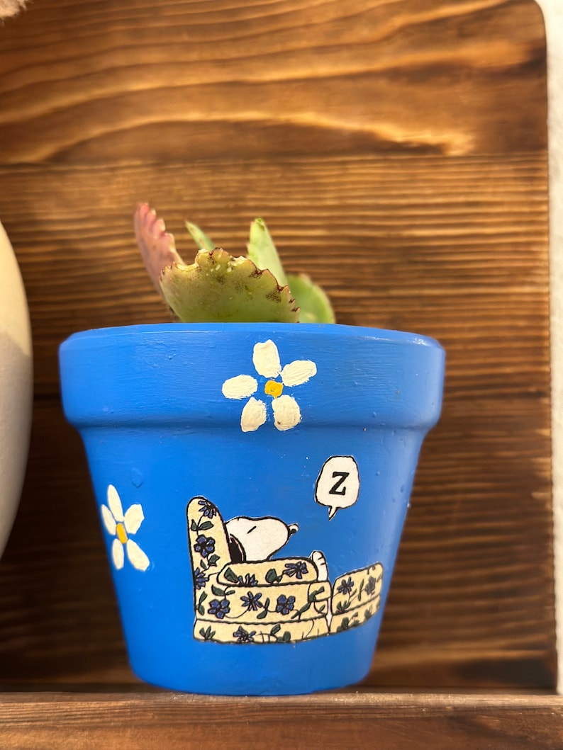 Snoopy Nap Time Pot - Terracotta Clay Pot - Hand Painted Planter With ...