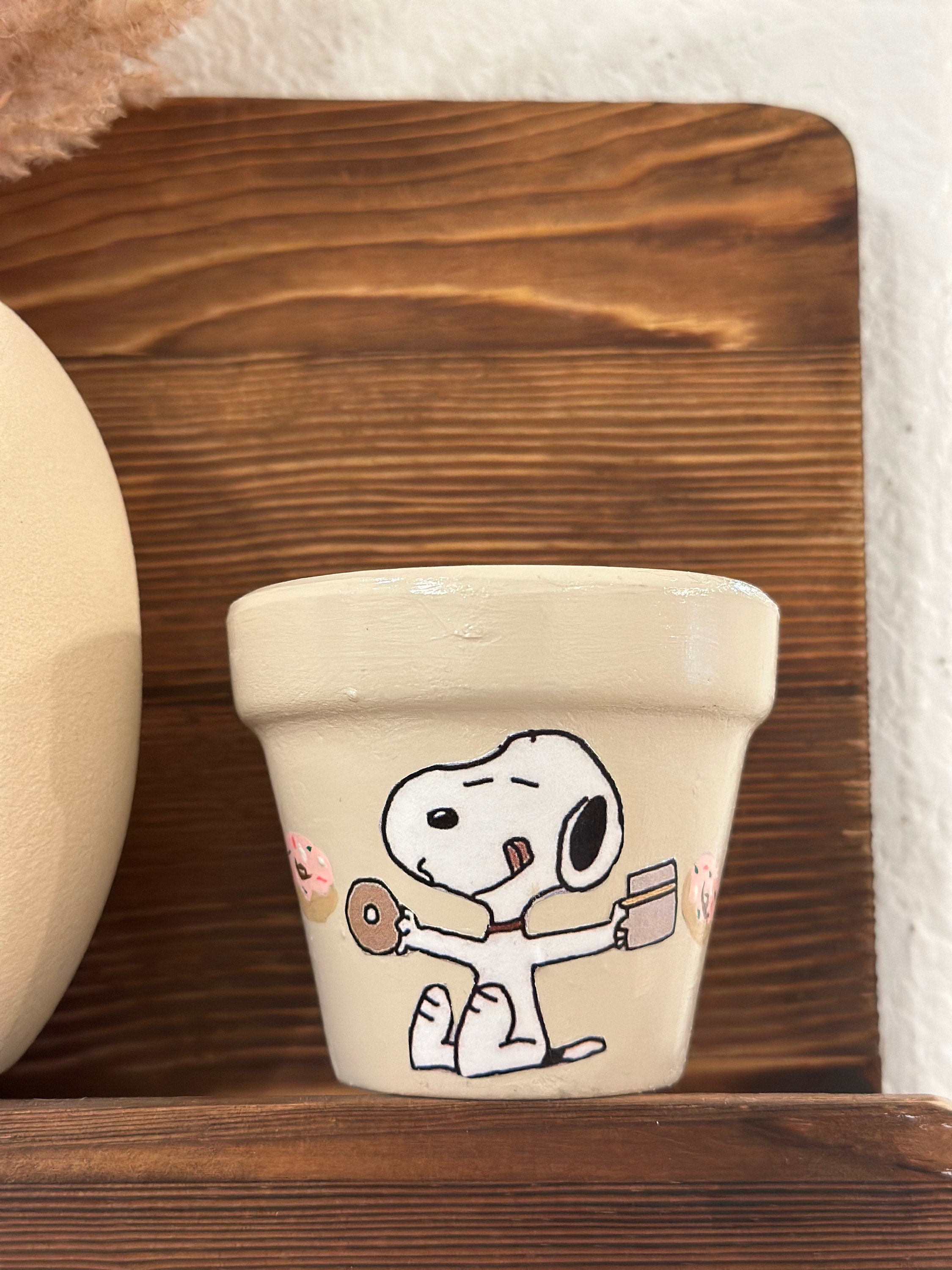 Snoopy Coffee and Donuts Pot Terracotta Clay Pot Hand Painted Planter ...