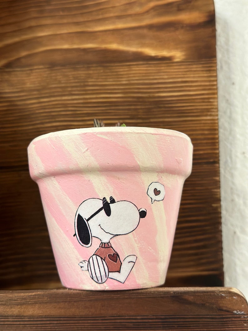 Snoopy in Sunnies Pot - Terracotta Clay Pot - Hand Painted Planter With ...