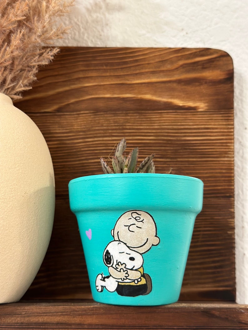 Hand-painted Snoopy & Charlie Brown Clay Pot – Small Succulent Holder ...