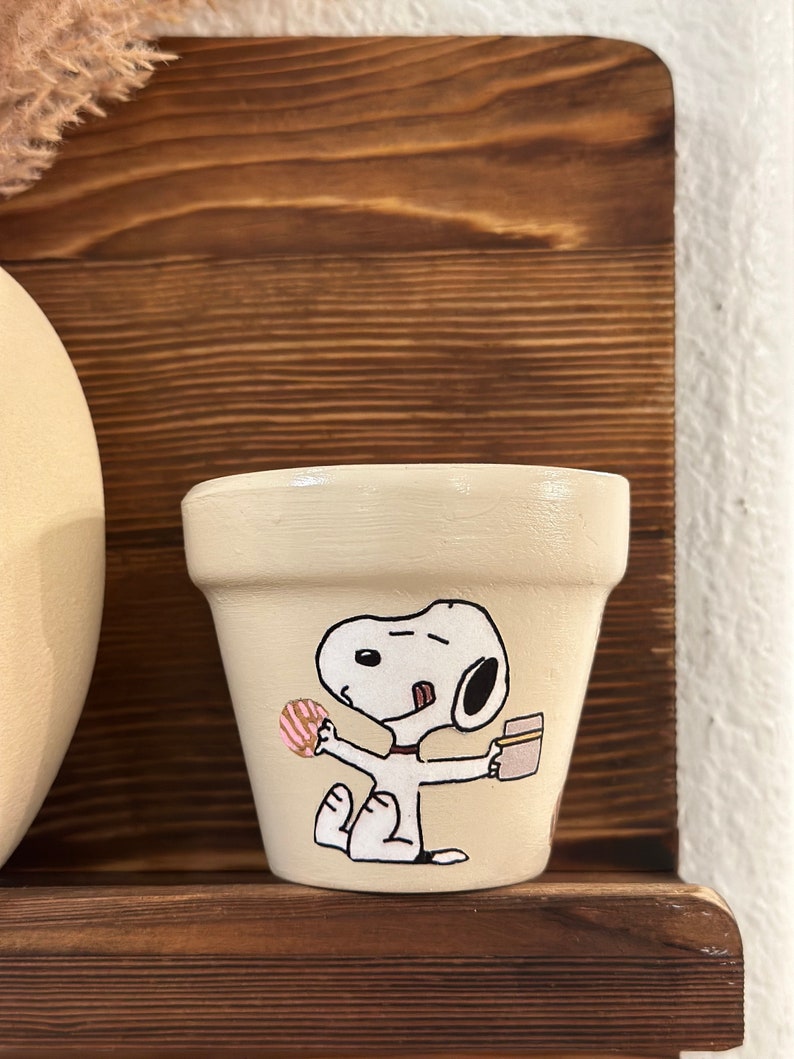 Snoopy Coffee and Concha Pot - Terracotta Clay Pot - Hand Painted ...