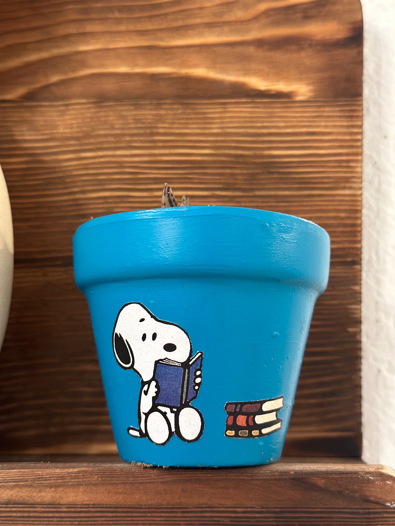 Snoopy Reading a Book - Terracotta Clay Pot - Hand Painted Planter With ...