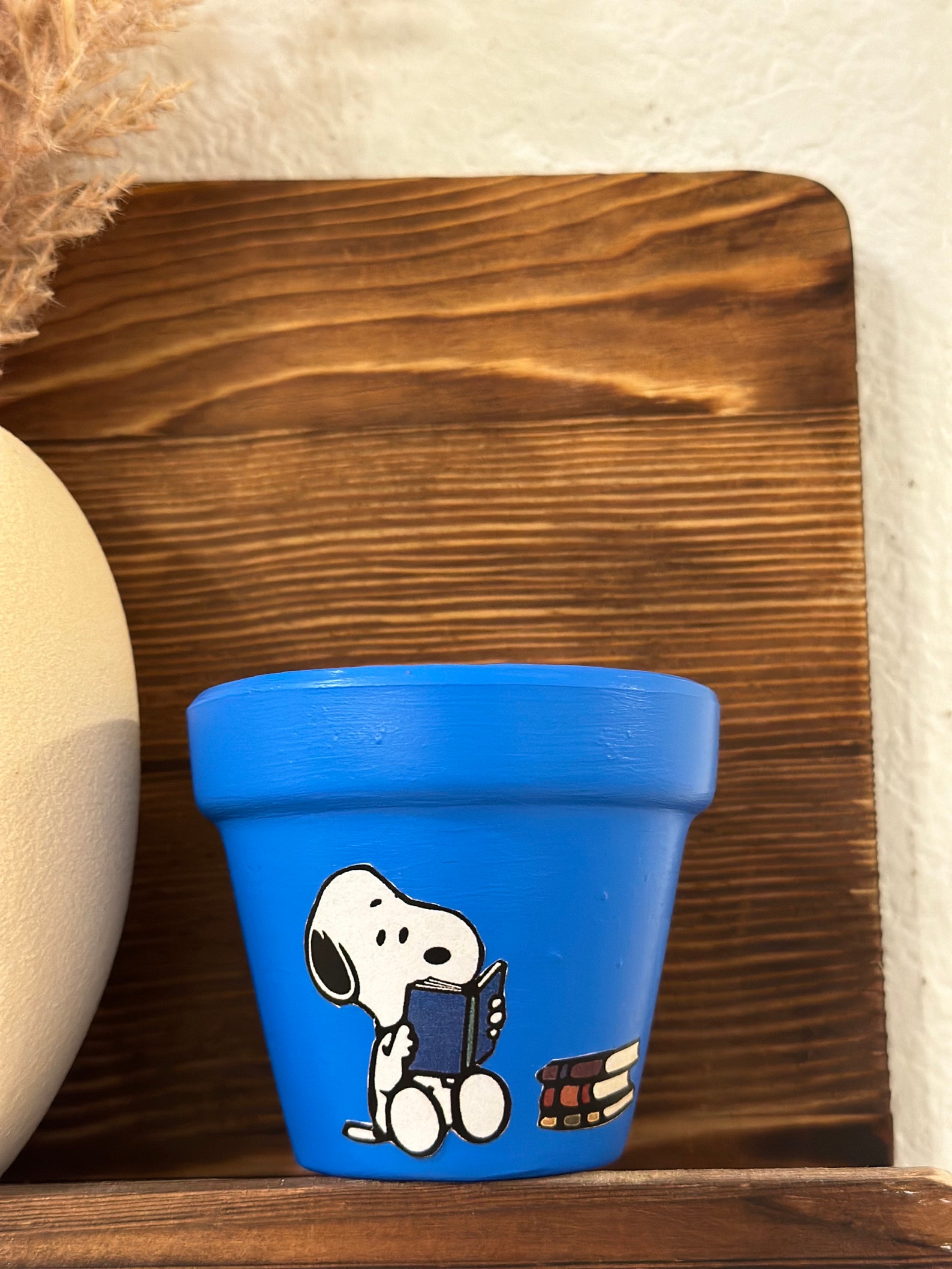 Snoopy Reading a Book - Terracotta Clay Pot - Hand Painted Planter With ...