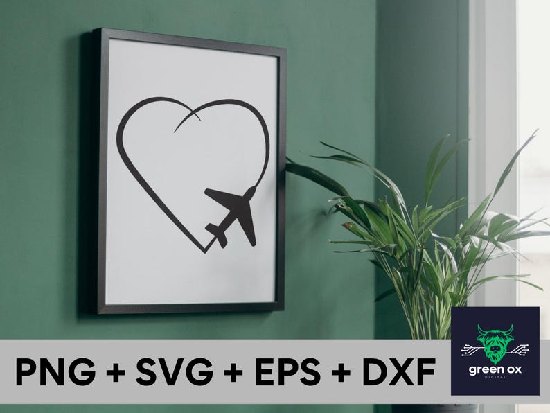 Plane in Heart - Instant Digital Download Svg, Png, Dxf, and Esp Files ...
