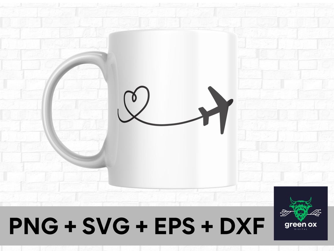 Plane With Heart - Instant Digital Download Svg, Png, Dxf, and Esp ...