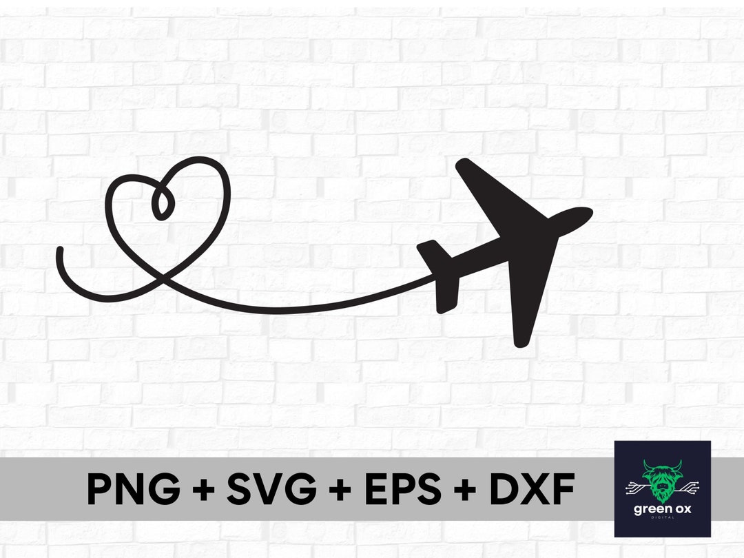 Plane With Heart - Instant Digital Download Svg, Png, Dxf, and Esp ...