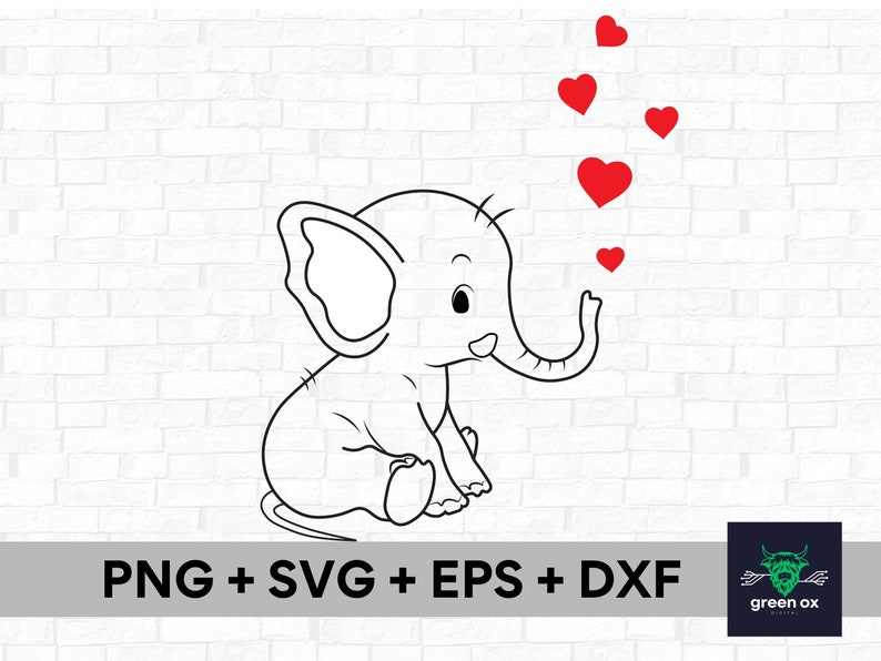 Baby Elephant With Hearts SVG Instant Digital Download Svg, Png, Dxf ...