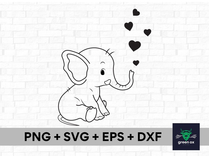 Baby Elephant With Hearts SVG - Instant Digital Download Svg, Png, Dxf ...