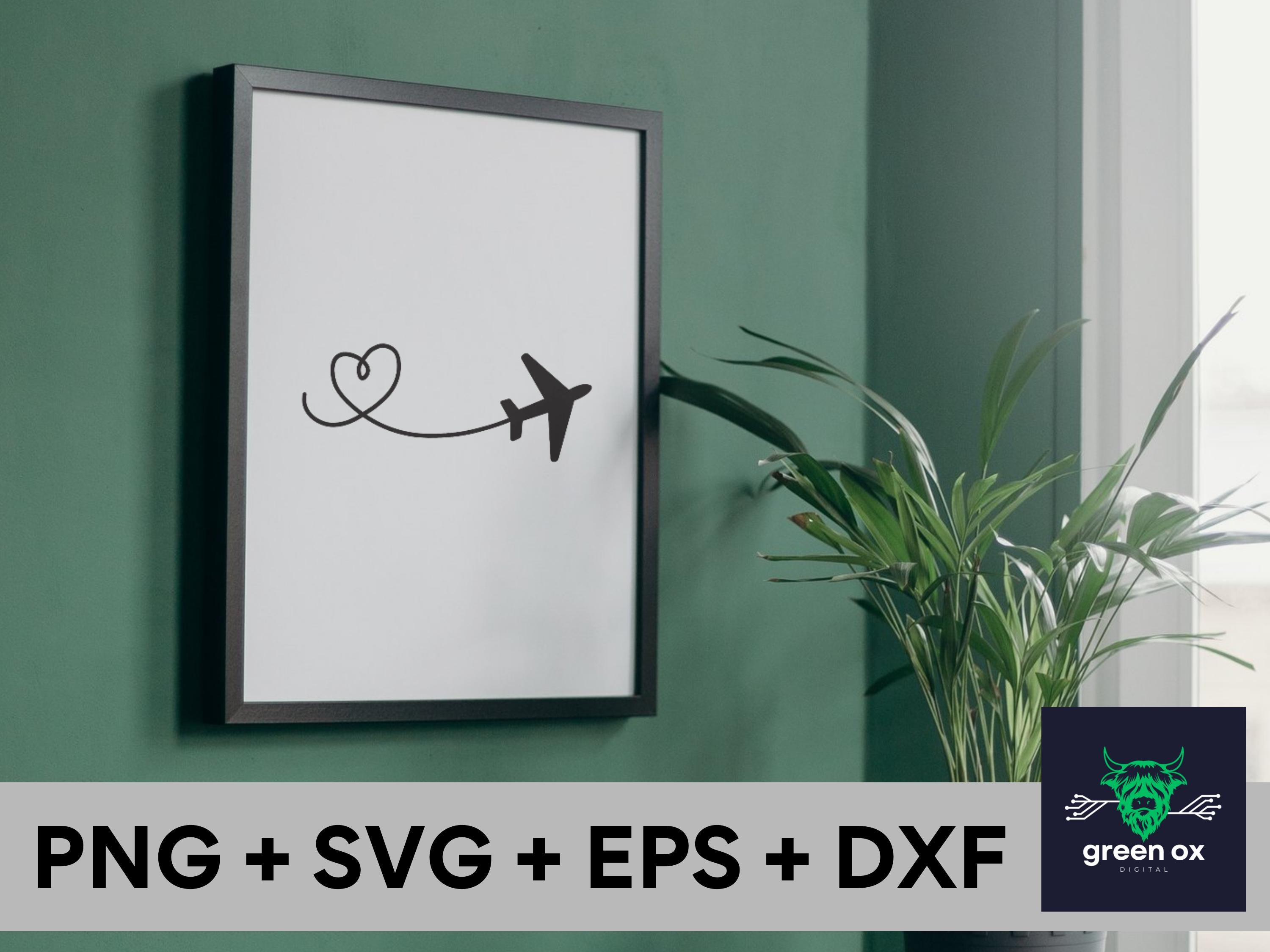 Plane With Heart - Instant Digital Download Svg, Png, Dxf, and Esp ...