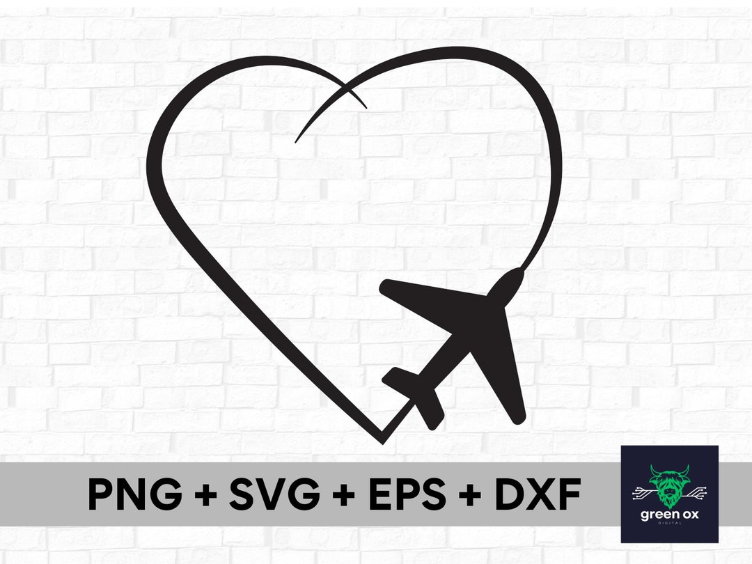 Plane in Heart - Instant Digital Download Svg, Png, Dxf, and Esp Files ...