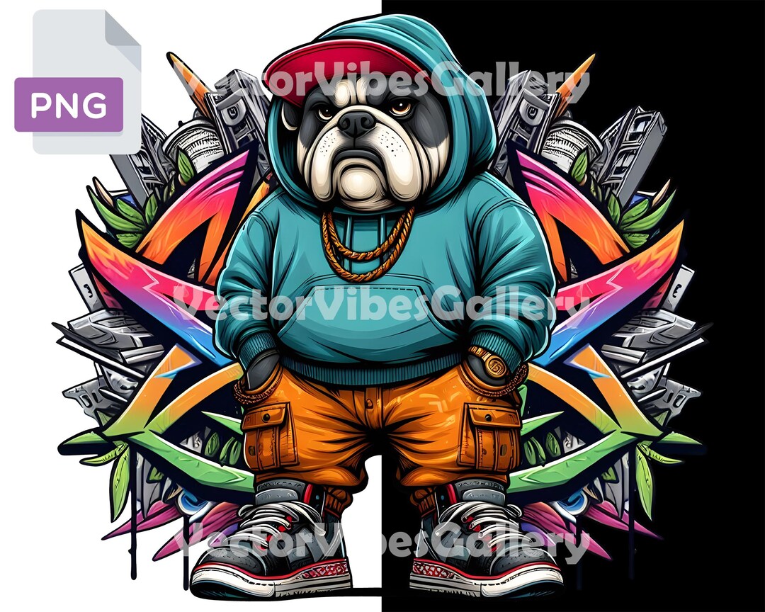 Cool Gangster Bulldog PNG, Urban Graffiti Sublimation Design, Vector ...