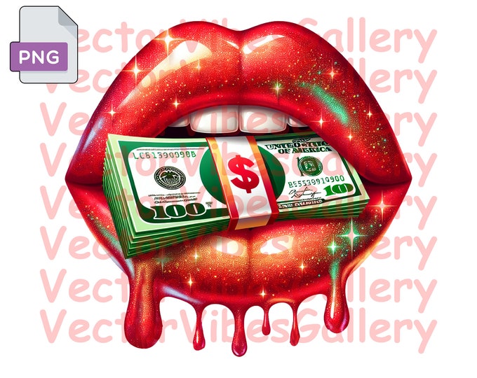 100 Dollar Bill Lips Clipart - Glossy Lips & Money PNG, Digital ...