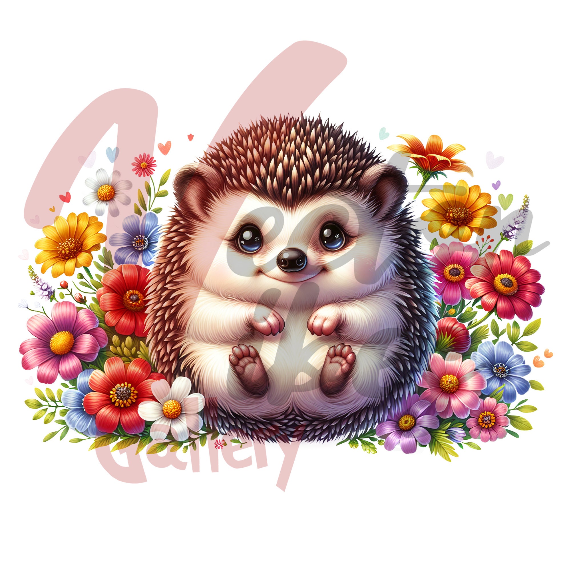 Cute Hedgehog Png Bundle With Flowers, Watercolor Clipart for Card ...