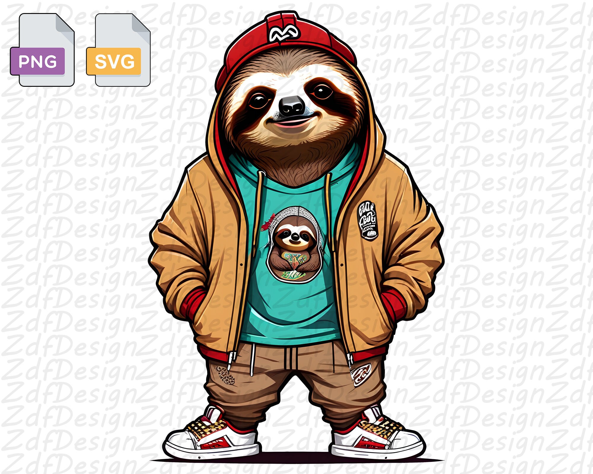 Cool Sloth Svg Png Sloth Lover Urban Sublimation Animal - Etsy