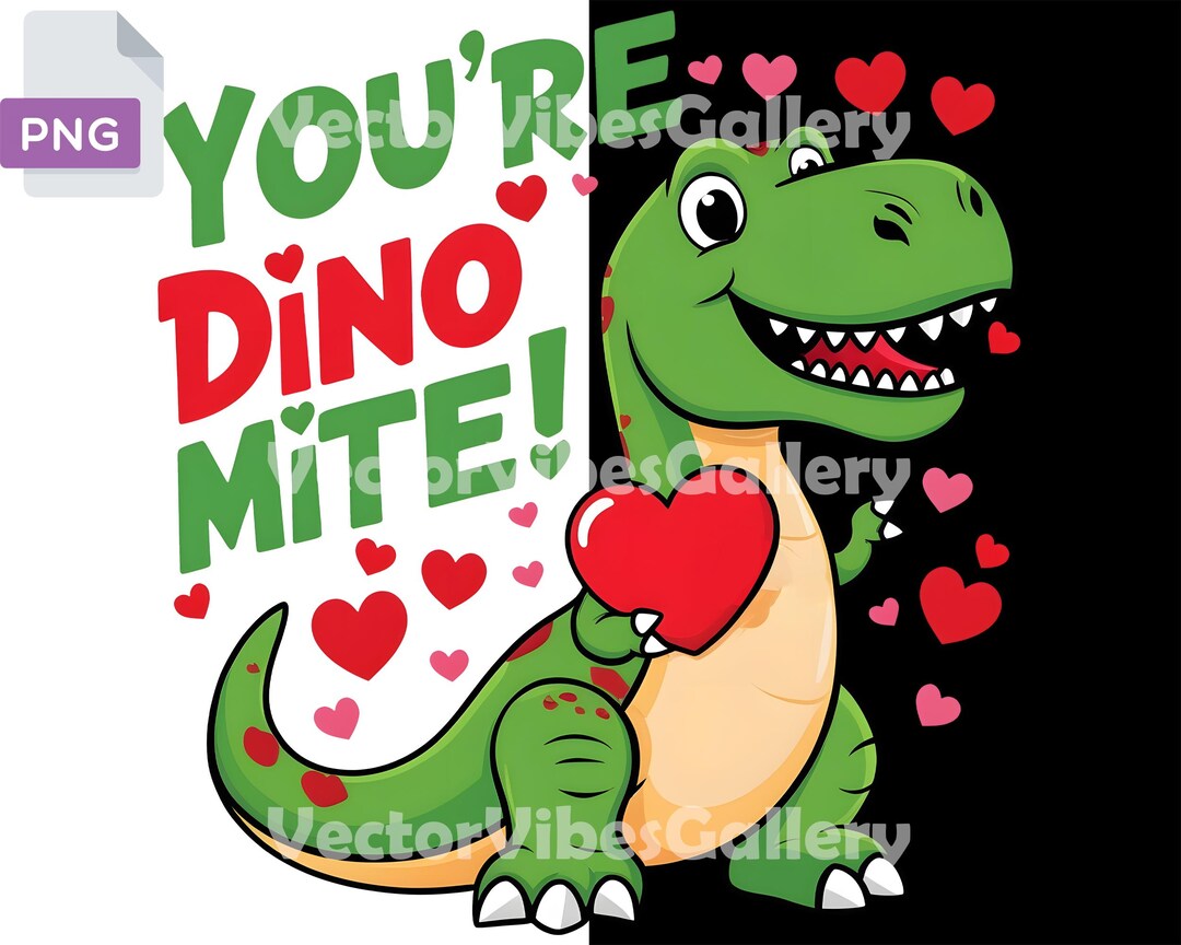 You're Dino-mite! Cute Dinosaur Valentine's Day PNG Design, Red Heart ...