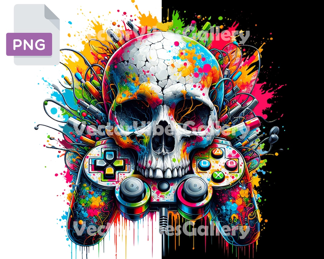 Colorful Skull Gamer Png, Urban Sublimation Design, Gaming Lovers T ...