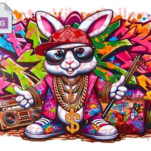 Colorful Gangster Bunny Png, Urban Rabbit Sublimation Design, Hip Hop ...