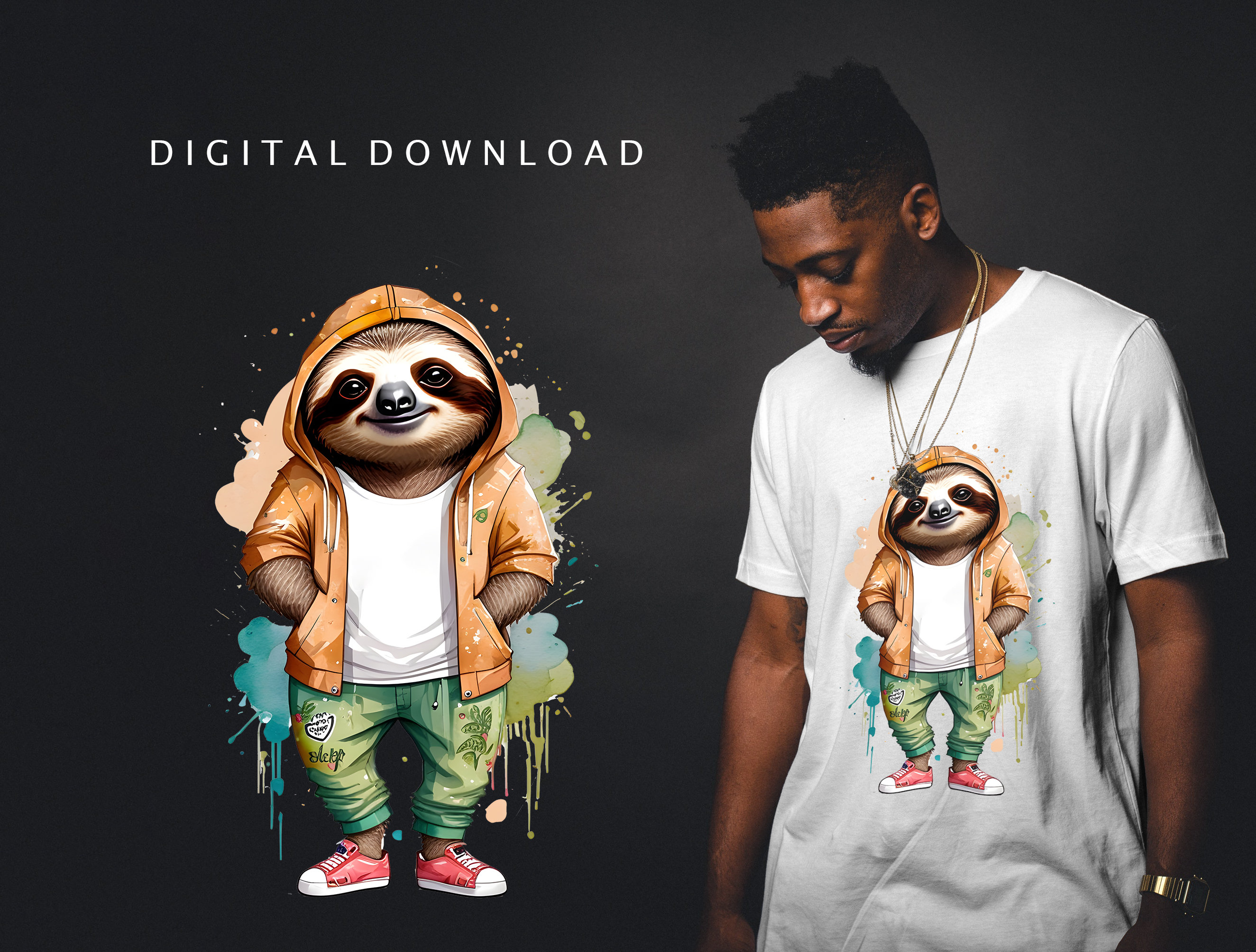 Cool Watercolor Sloth Streetwear Svg Png Urban Design for - Etsy