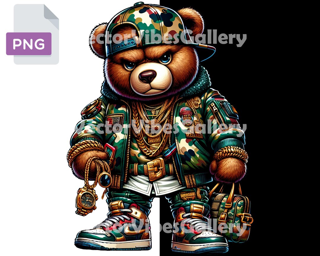 Gangster Military Teddy Bear Png, Streetwear Sublimation Design, Urban ...