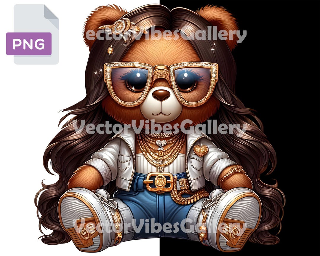 Luxury Glam Teddy Bear PNG, Hip Hop Bling Bear Clipart, Fashionable ...