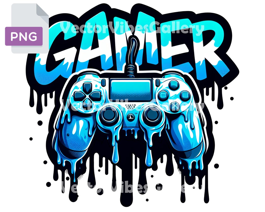 Gamer Png, Gaming Sublimation Design, Dripping Blue Graffiti Controller ...