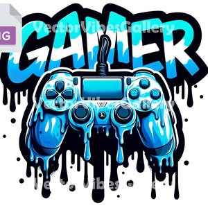 Gamer Png, Gaming Sublimation Design, Dripping Blue Graffiti Controller ...