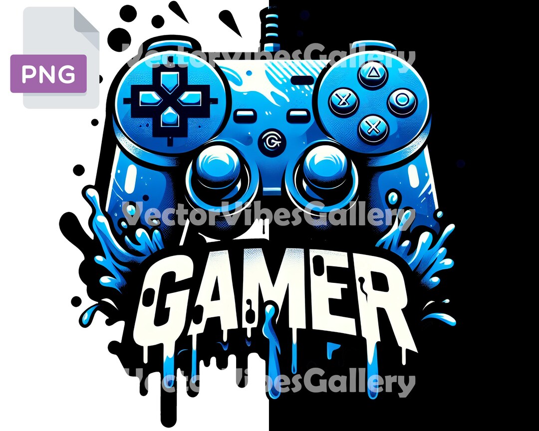 Blue Dripping Gamer Png Gaming Sublimation Design Water Themed Video Games Clipart Dtf