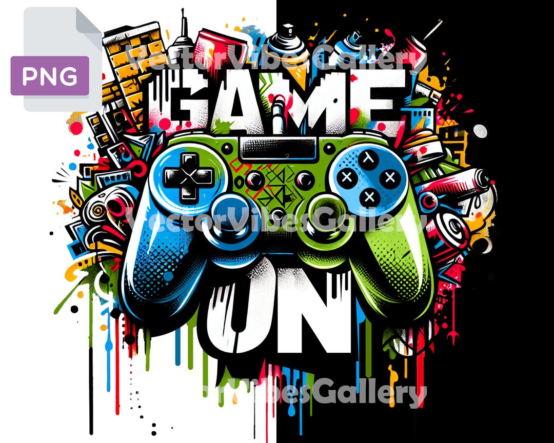 Game on Png, Graffiti Gaming Controller Print, Urban Sublimation Design ...