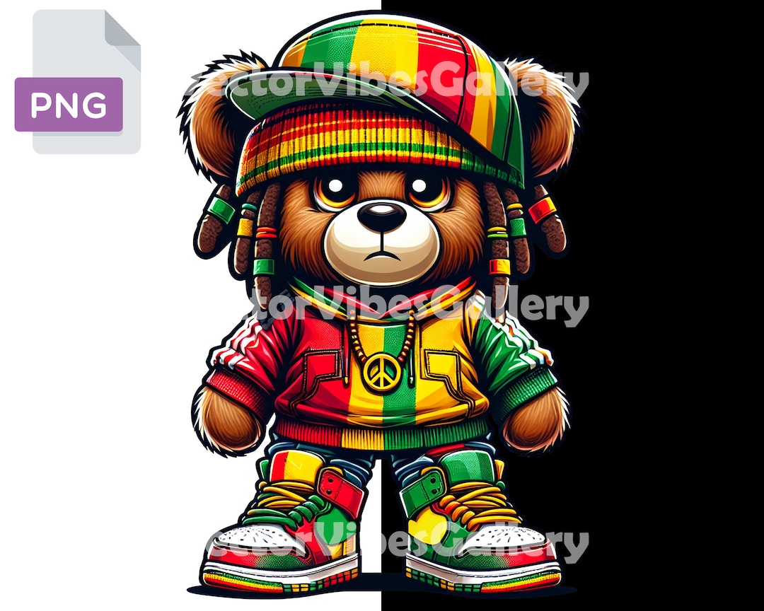 Cute Rasta Teddy Bear Png, Urban Sublimation Design, Reggae Music ...