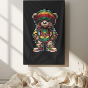 Retro Rasta Teddy Bear Png, Urban Sublimation Design, Trendy Jamaican ...