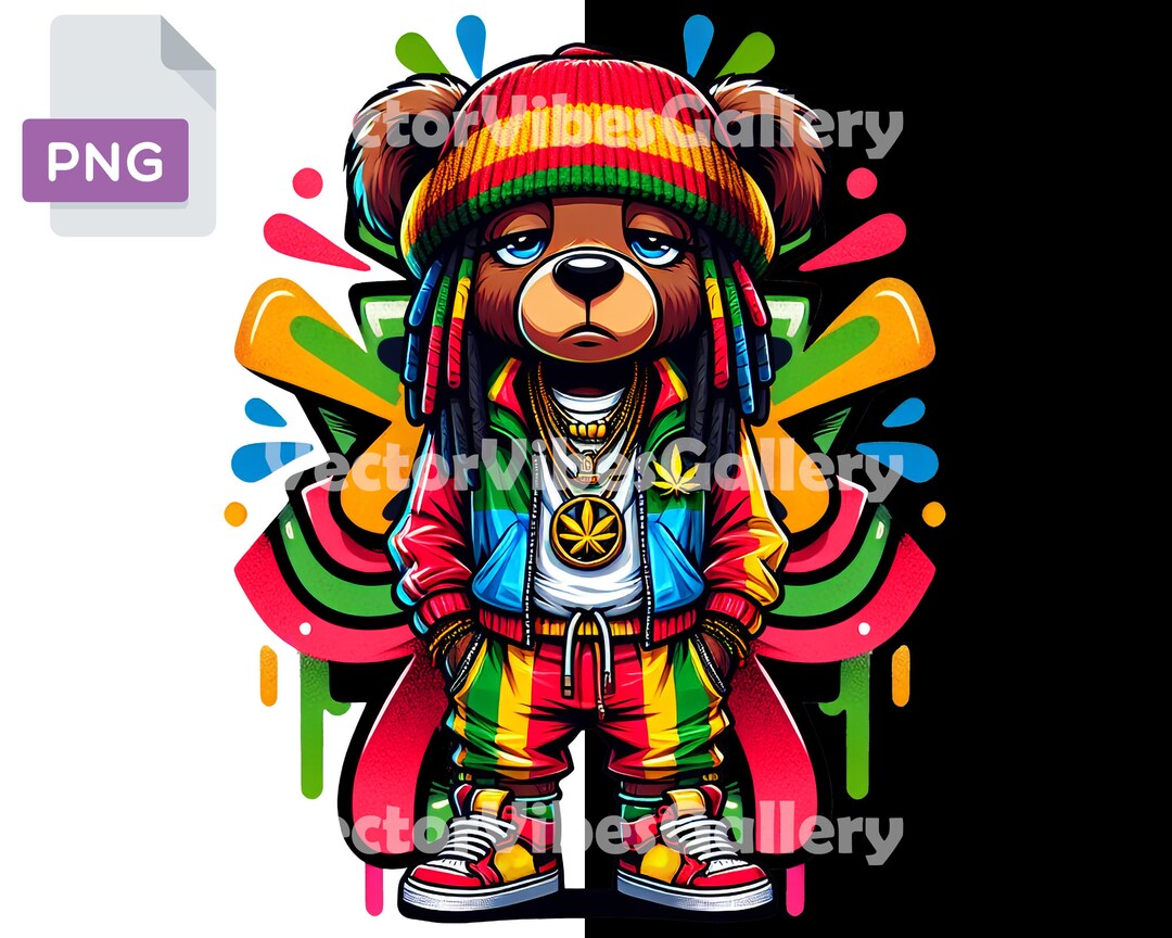 Rasta Weed Teddy Bear Png, Urban Sublimation Design, Colorful Jamaican ...