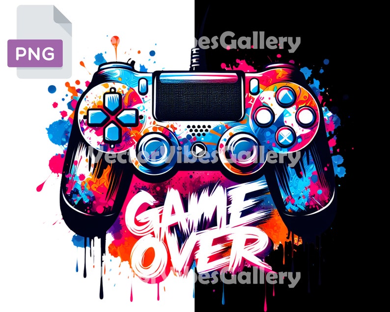 Colorful Game Over Png, Gaming Lovers Sublimation Design With Splashes ...