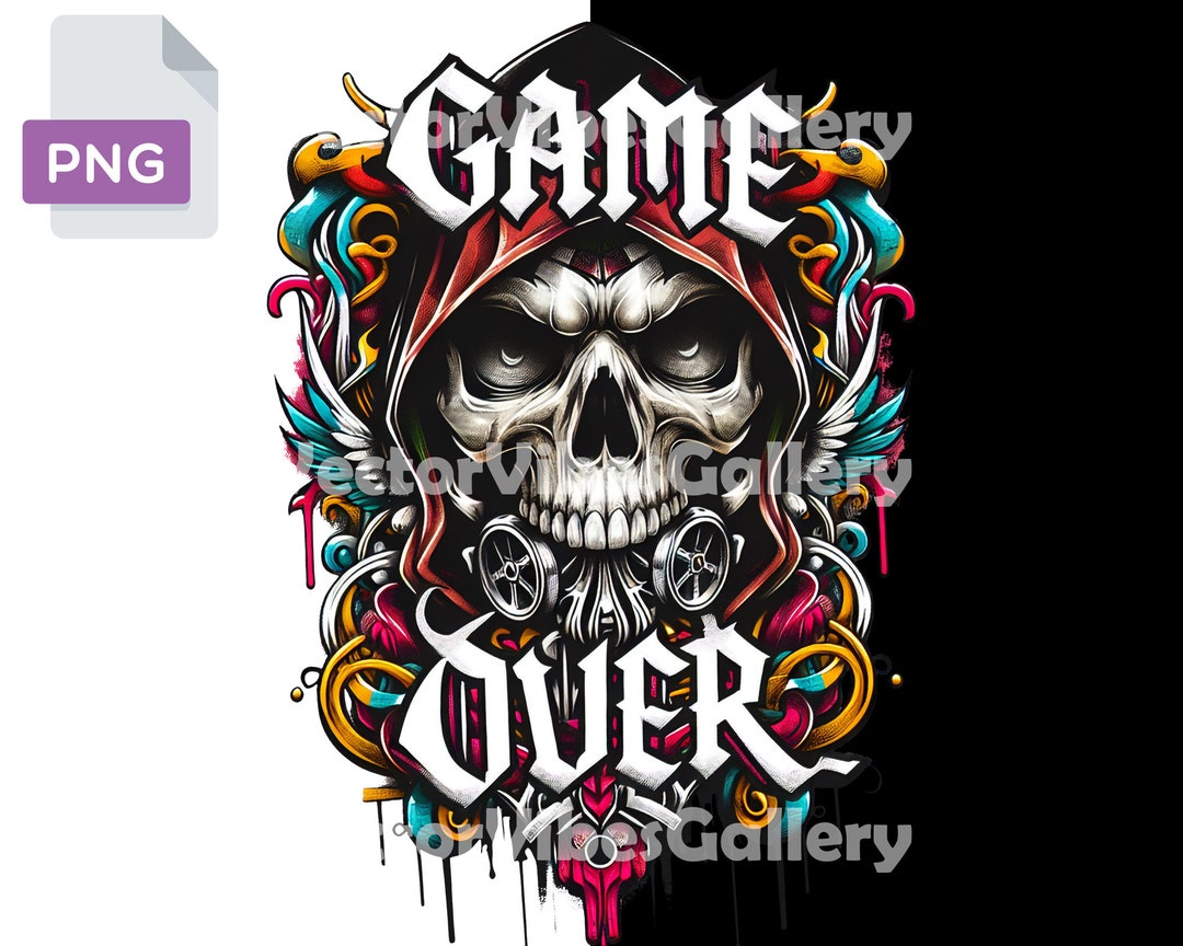 Buntes Game Over Png, Urban Skull Sublimationsdesign, Graffiti Digital ...