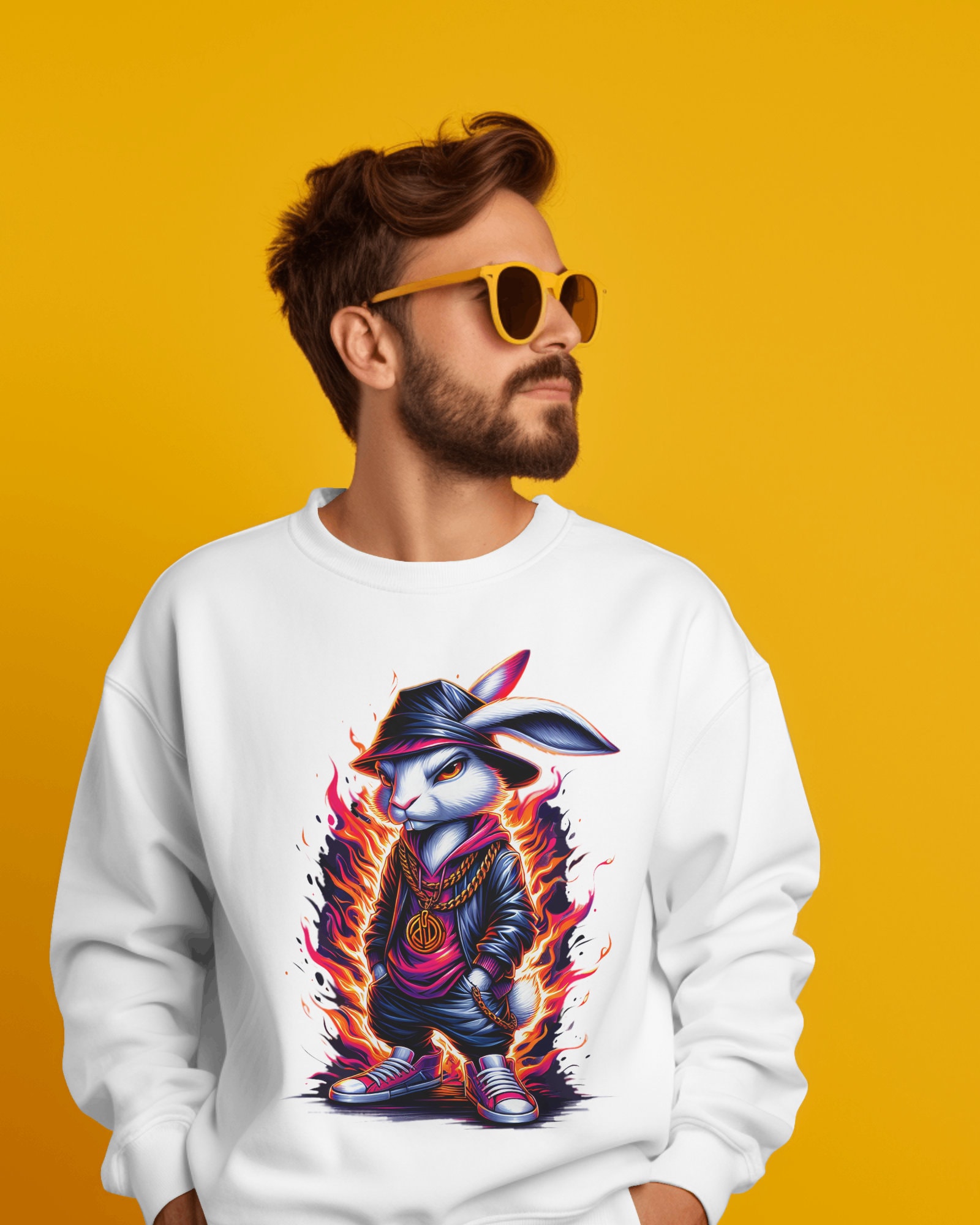 Streetwear Fiery Bunny Png, Urban Sublimation Design, Gangster Colorful ...
